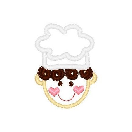 Outline Little Chef Boy Curly Hair Embroidery Design